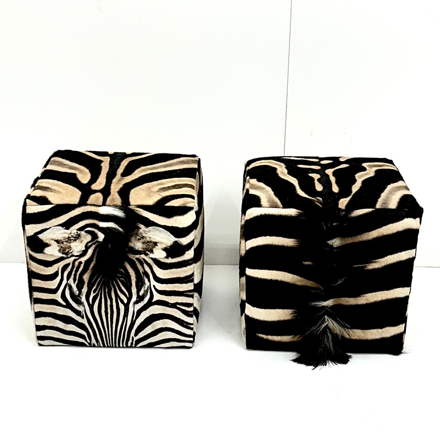 Premium Zebra Cube Ottoman Pair – Trophy Room Collection