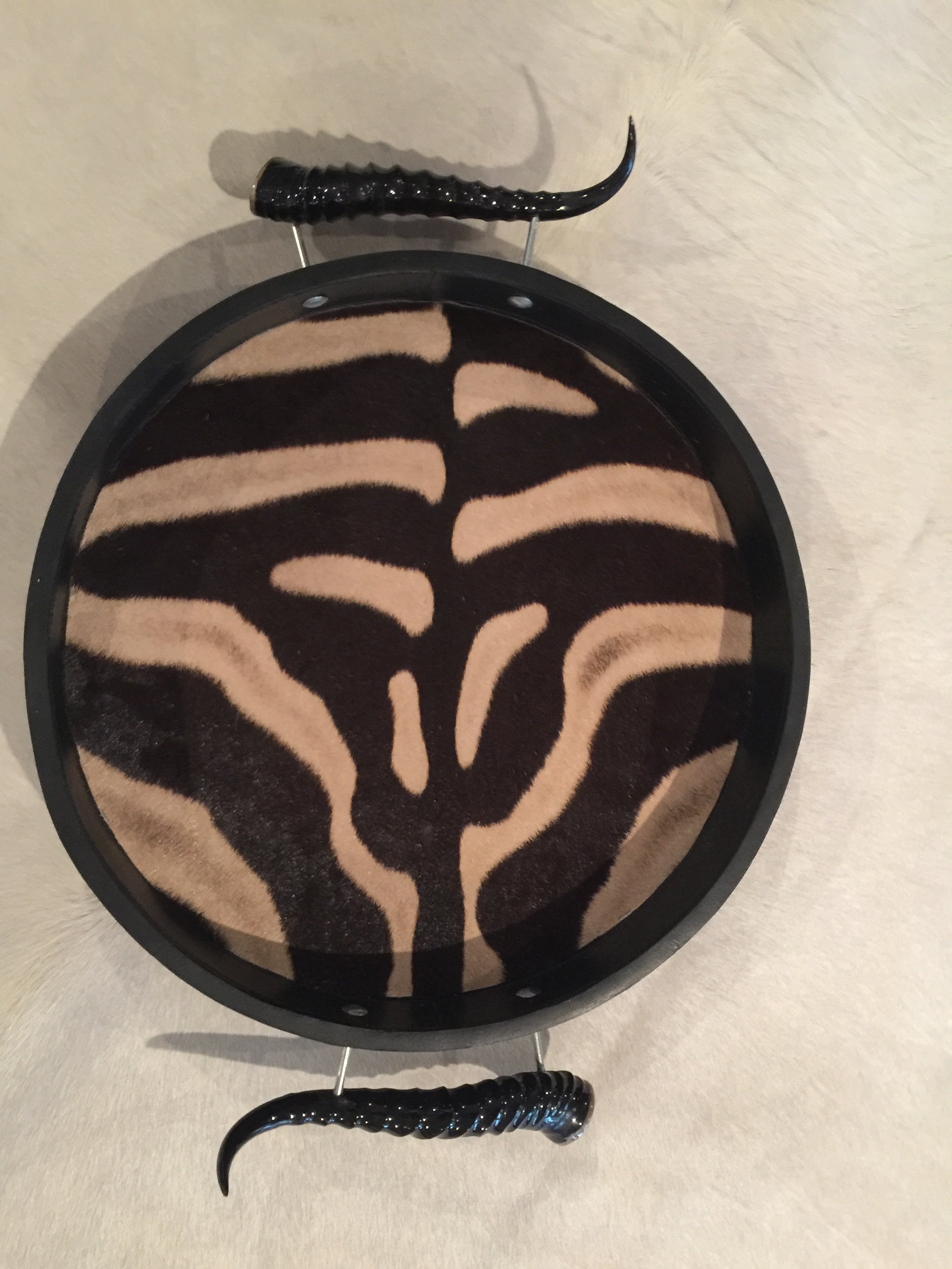 Zebra Tray with Springbok Polished Horns – Trophy Room Collection